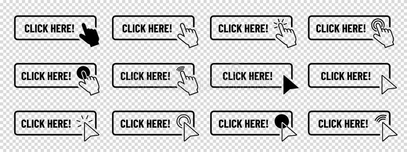 Click Here Button Set - Different Flat Vector Illustrations Isolated on ...
