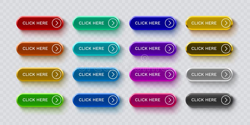 Click Here Button Set, Link Mouse Click, Transparent Background. Vector ...