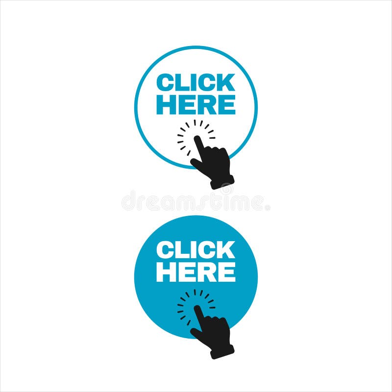 Click Here Button Vector. Symbol of Hand Pointer Clicking Click Here ...