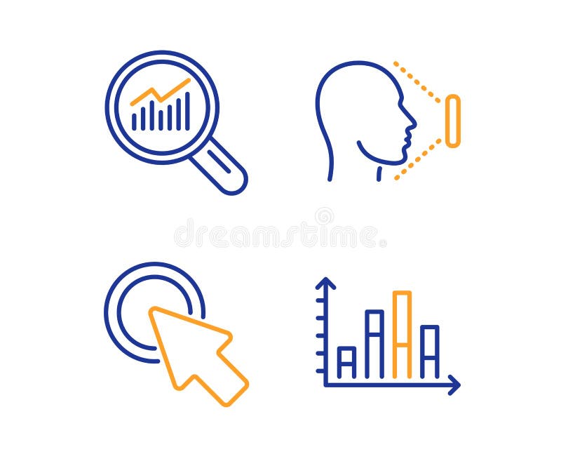 Click Here, Data Analysis and Face Id Icons Set. Diagram Graph Sign ...