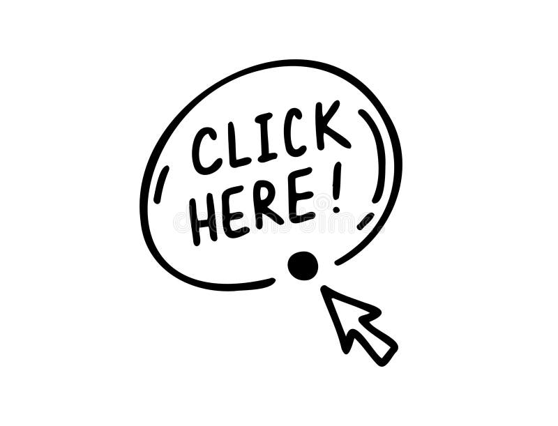 Click Here Doodle Button. Hand Drawn Sketch Cursor Icon Stock Vector ...