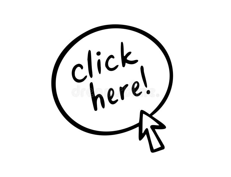 Click Here Doodle Button. Hand Drawn Sketch Cursor Icon Stock Vector ...