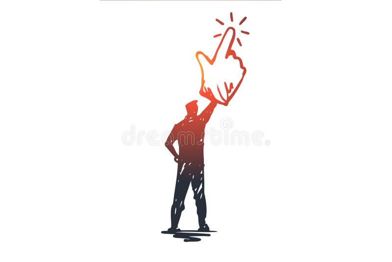 Click Here, Finger, Man, Push Concept. Hand Drawn Isolated Vector ...