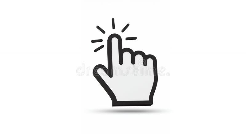 Click Here: Hand Cursor Icon - 3D Pointer Symbol for Website Navigation & UI Design, Isolated on ...
