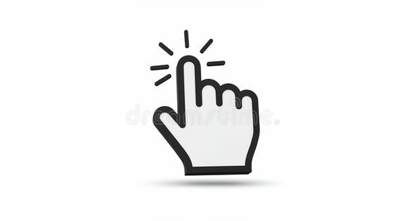Click Here: Hand Cursor Icon - 3D Pointer Symbol for Website Navigation ...