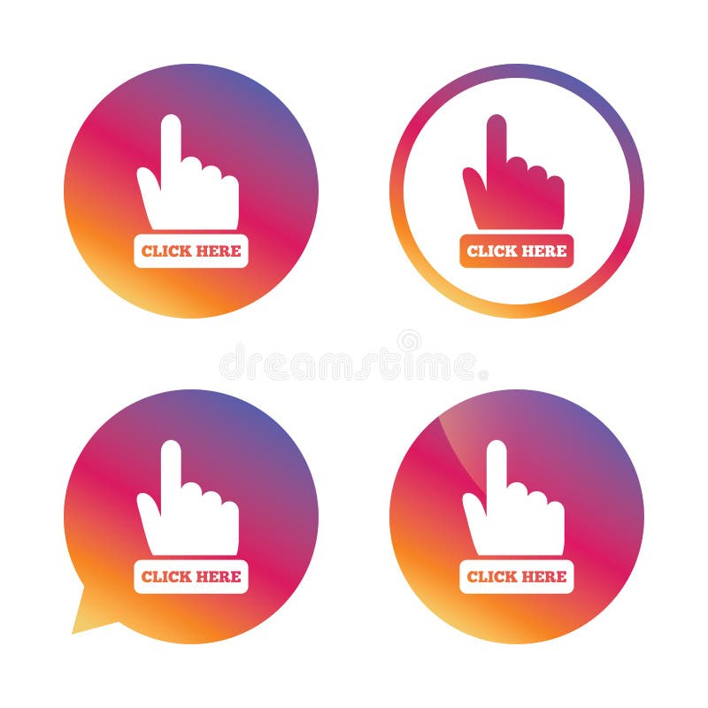 Click Here Hand Sign Icon. Press Button Stock Vector - Illustration of ...