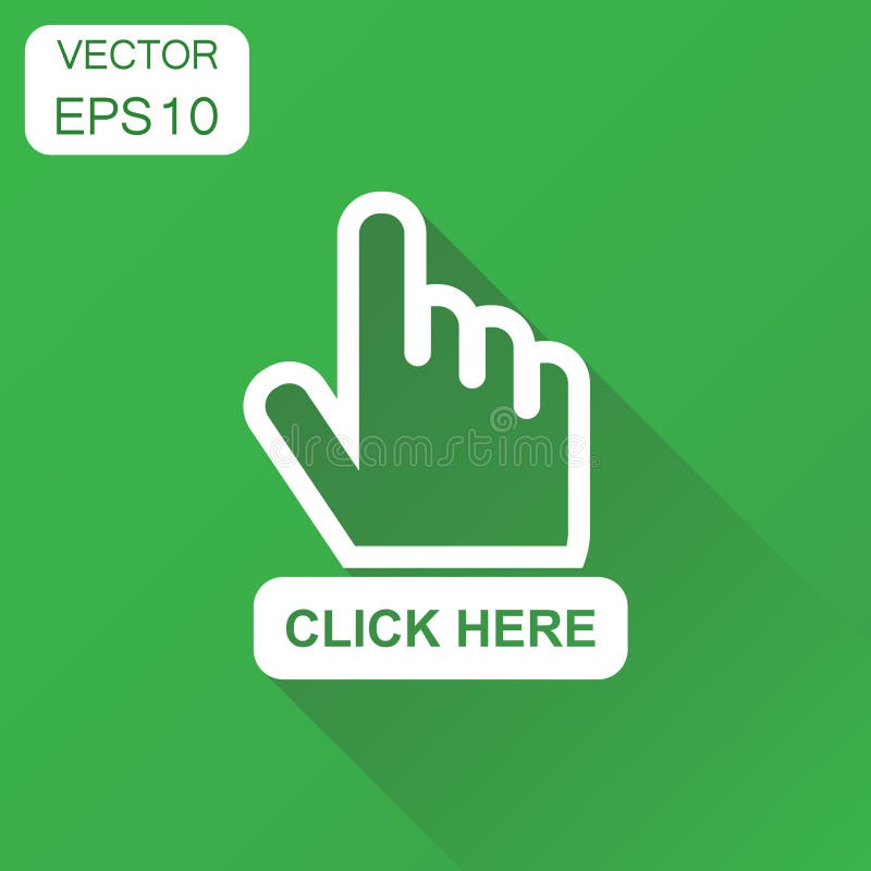 Click Here Icon. Hand Cursor Signs. Pink Buttons with Long Shadow. Flat ...