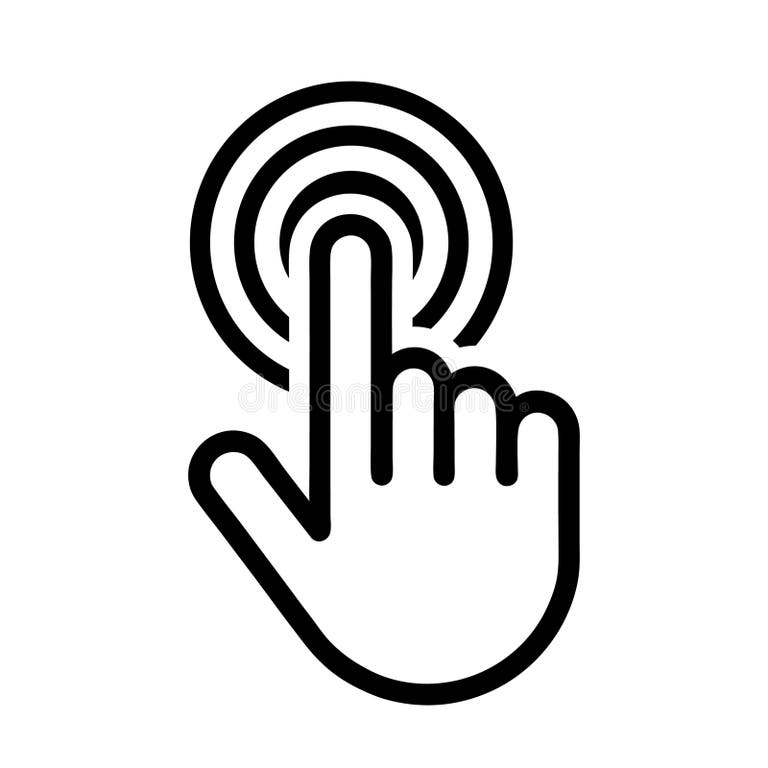 Click Here Icon. Hand Pressing Touch Screen Icon with Concentric ...