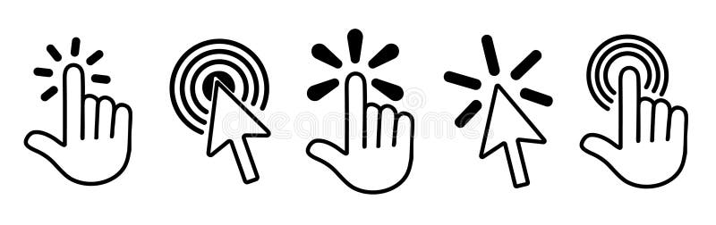 Click Here Icons Set. Computer Mouse Click Cursor and Click with Hand ...