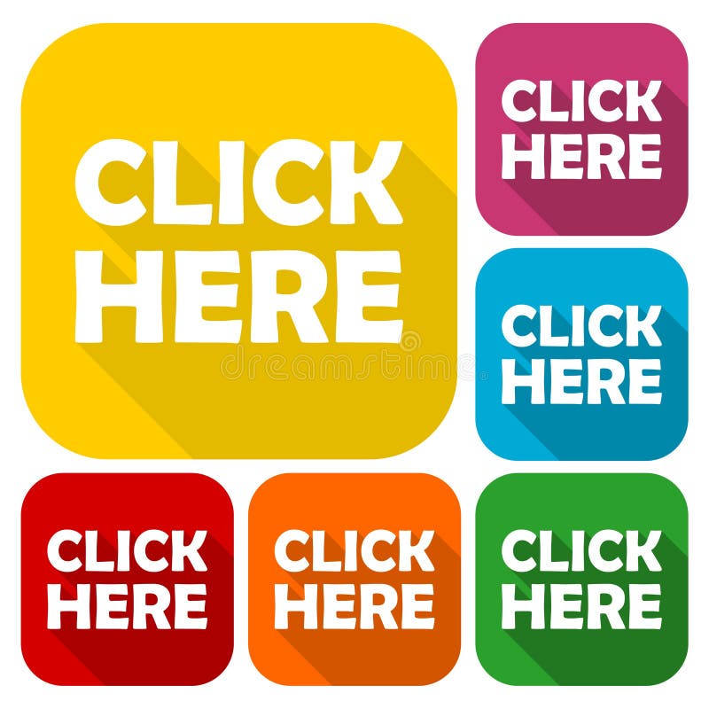 Click Here Icons Set with Long Shadow Stock Vector - Illustration of ...