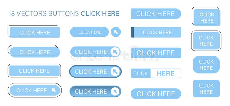 The Click Here is a Set of Simple Modern Buttons. Push Button for an Application, Advertisement ...