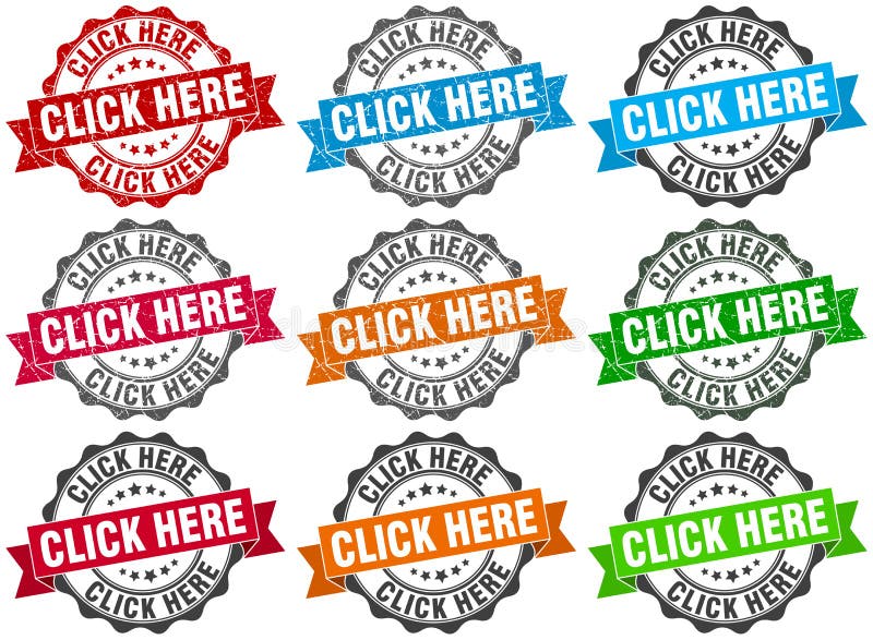 Click Here Stamp. Sign. Seal Stock Vector - Illustration of grunge ...