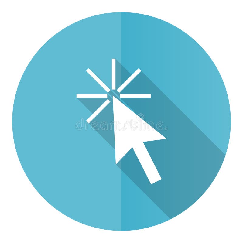 Click Here Vector Icon, Flat Design Blue Round Web Button Isolated on ...