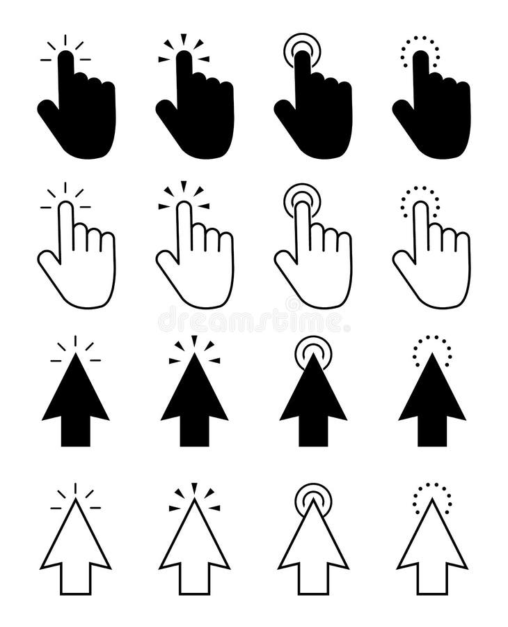 Click Finger Icon Set. Hand Touching of Cursor. Choose Pointer Symbol ... Click Finger Icon Set. Hand Touching of Cursor. Choose Pointer Symbol ...