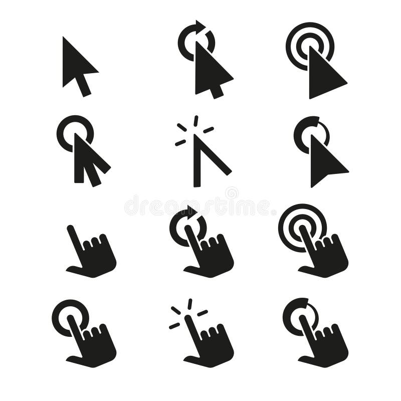 Click Icons and Hand Cursor Signs Vector Set Stock Vector ...