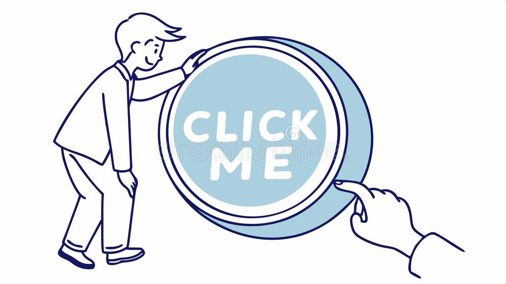 Click Me Button with Hand Pointing, Call To Action Vector Design ...