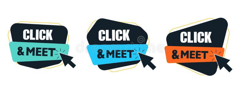 CLICK and MEET Sticker or Symbol Isolated on White. Click and Meet ...