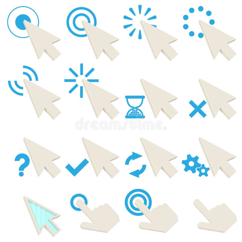 Click Symbols Icons Set, Cartoon Style Stock Vector - Illustration of ...