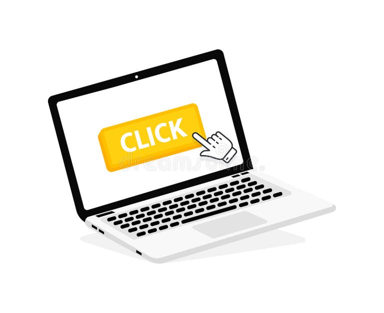 Click Text on Laptop Screen with a Red Button . Button with Pointer ...