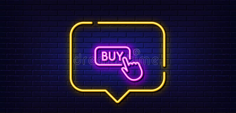 Click To Buy Line Icon. Online Shopping Sign. Neon Light Speech Bubble ...