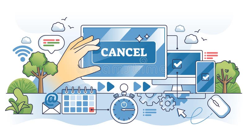 Click-to-cancel Concept with Hand, Cancel Button, and Digital Stock ...
