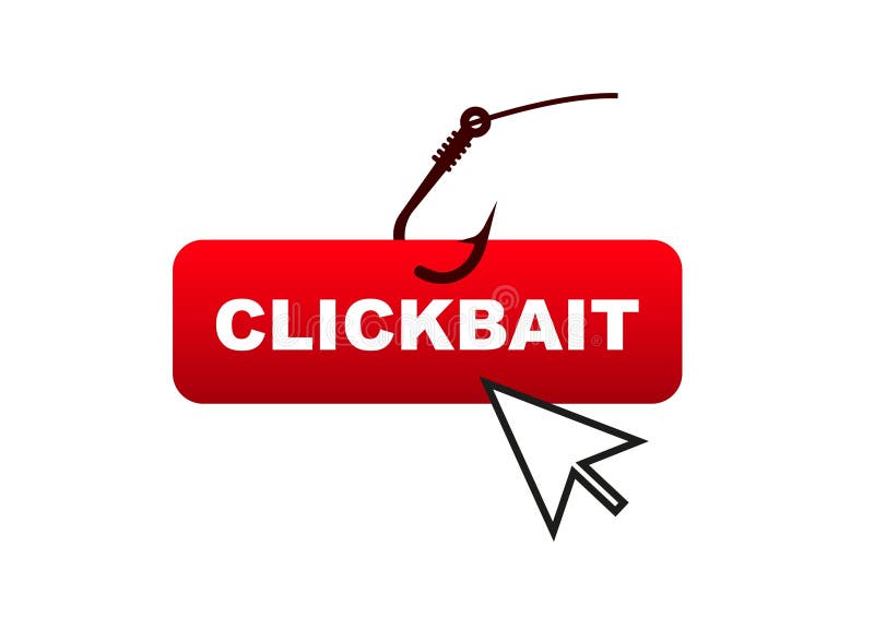 Clickbait Concept with Hook and Cursor Over Red Rectangular Button ...