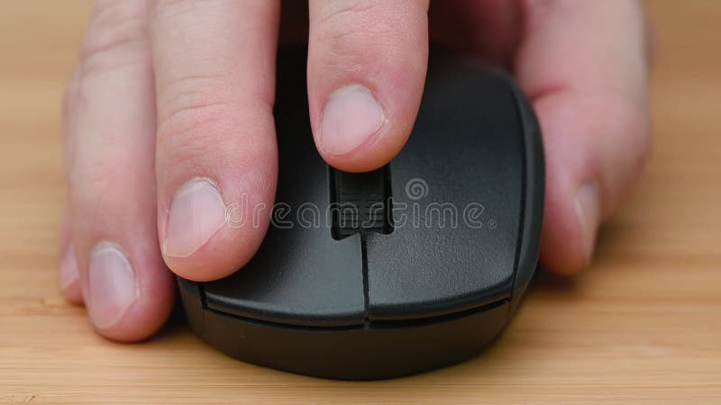 Clicking Digital Wireless Mouse and Working on Computer at the Office ...