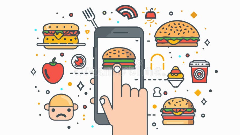 Clicking Hand on Food Symbol for Mobile Food Ordering Stock Vector ...