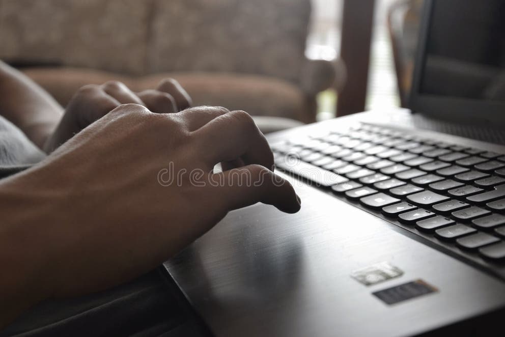 Clicking on Laptop, Pressing the Keys on the Keyboard Stock Photo ...