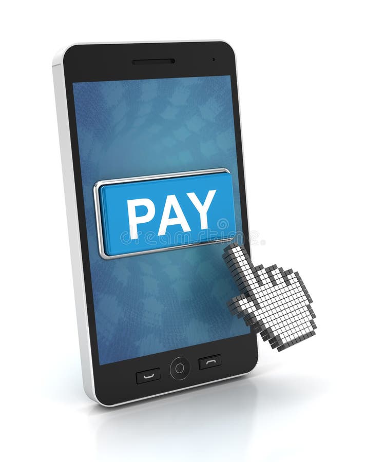 Clicking a Pay Button on a Smartphone, 3d Render Stock Illustration ...