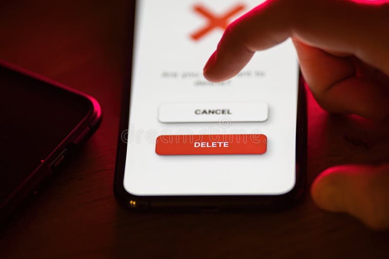 Clicking on Red Delete Button on Smartphone App Stock Photo - Image of ... Clicking on Red Delete Button on Smartphone App Stock Photo - Image of ...