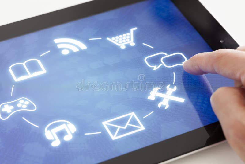 Clicking on a Tablet with Touchscreen Interface Stock Photo - Image of ...