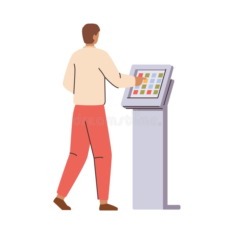 Client in Bank Using Self Service Software Stock Vector - Illustration ...