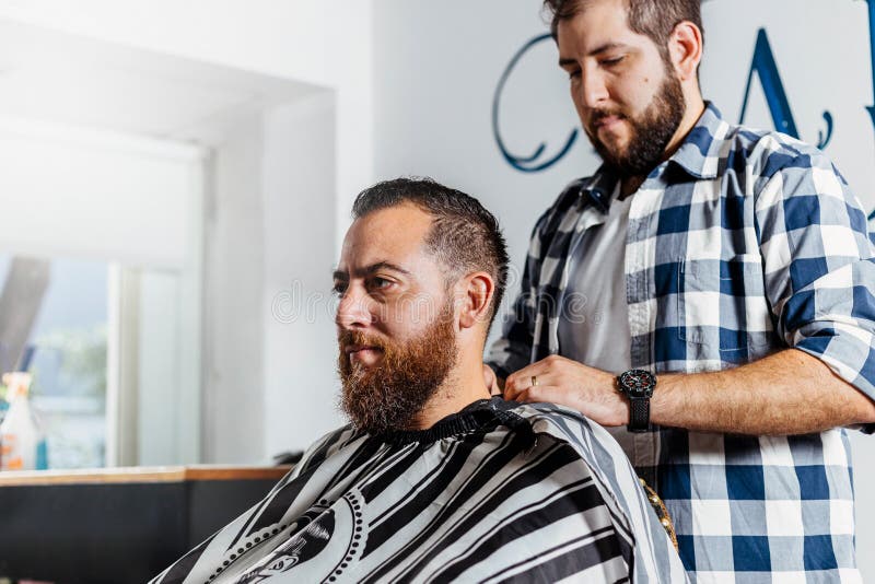 Client of a Barber Shop Getting Hairdressing Coat Stock Photo - Image ...