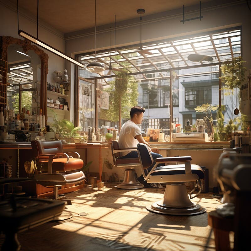 Client Doing Hair Cut at a Barber Shop Photo Stock Illustration ...