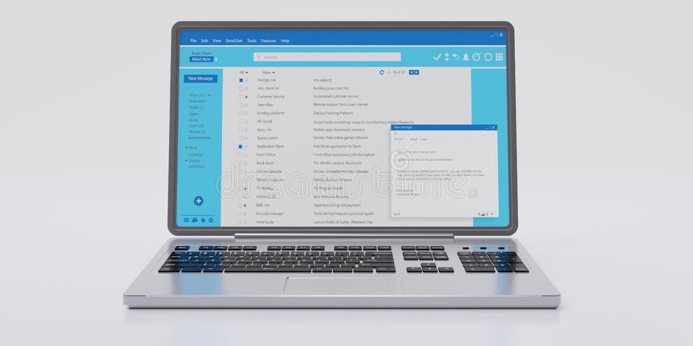 Client Mail List on Laptop Screen Isolated on White, Front View. Email ...