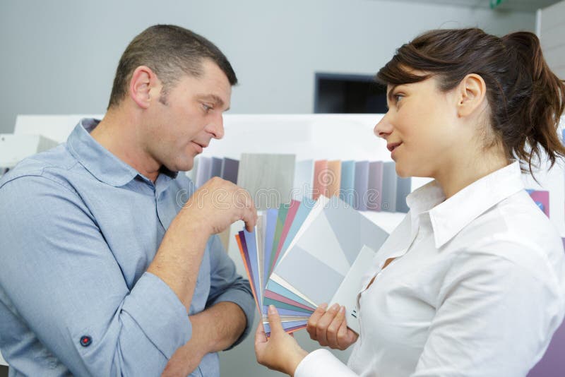 Client Picking Linoleum Material To Order Stock Image - Image of ...