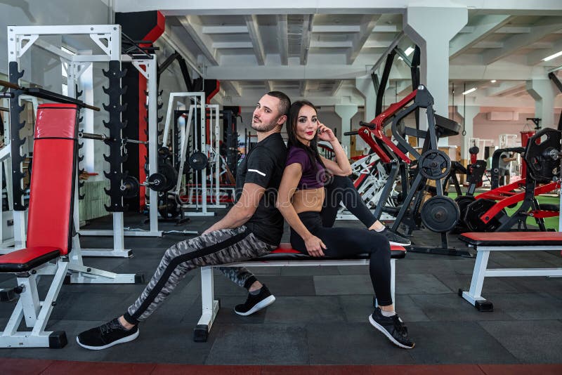 Client with Poersonal Trainer Doing Workout at Gym Stock Image - Image ...