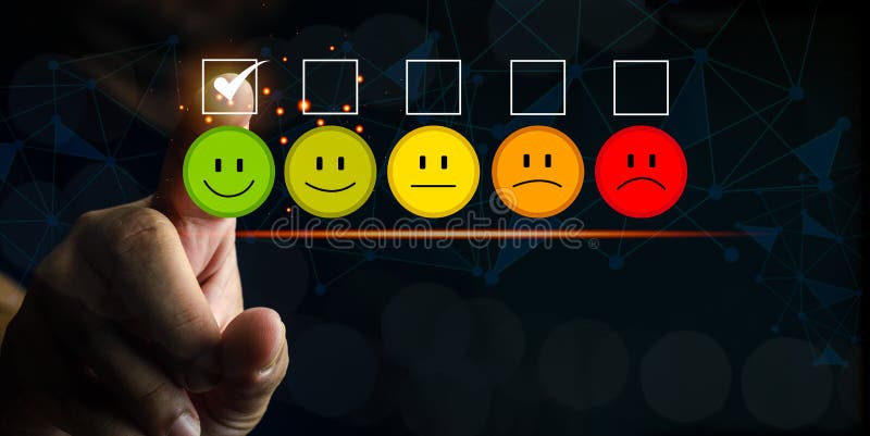 Client Pressing Smiley Face Emoticon on the Digital Touch Screen for ...