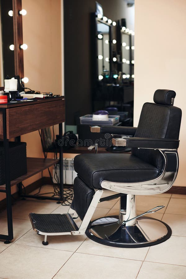 Client S Stylish Barber Chair. Barber Shop Interior Stock Image - Image ...