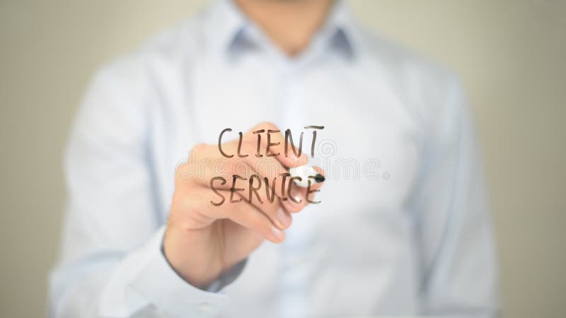 Client Service, Man Writing on Transparent Screen Stock Image - Image ...