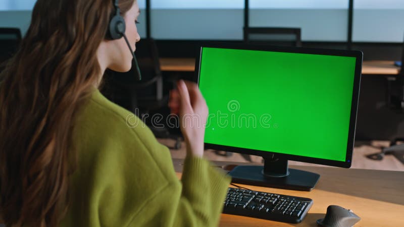 Client Service Mockup Computer Screen Closeup. Chroma Key Green Device ...