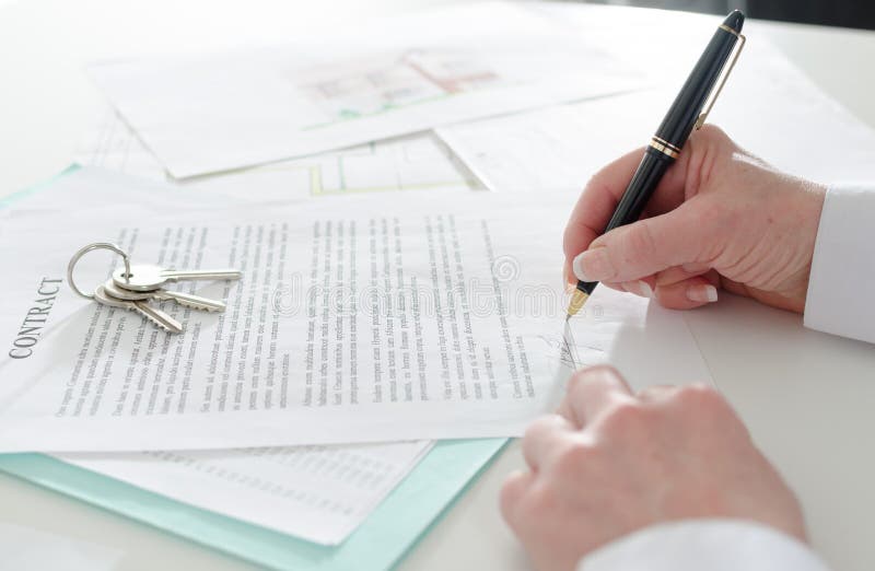 Client Signing a Real Estate Contract Stock Image - Image of property ...