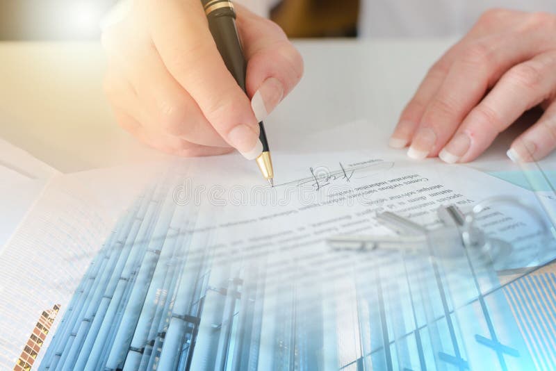 Client Signing a Real Estate Contract; Multiple Exposure Stock Photo ...