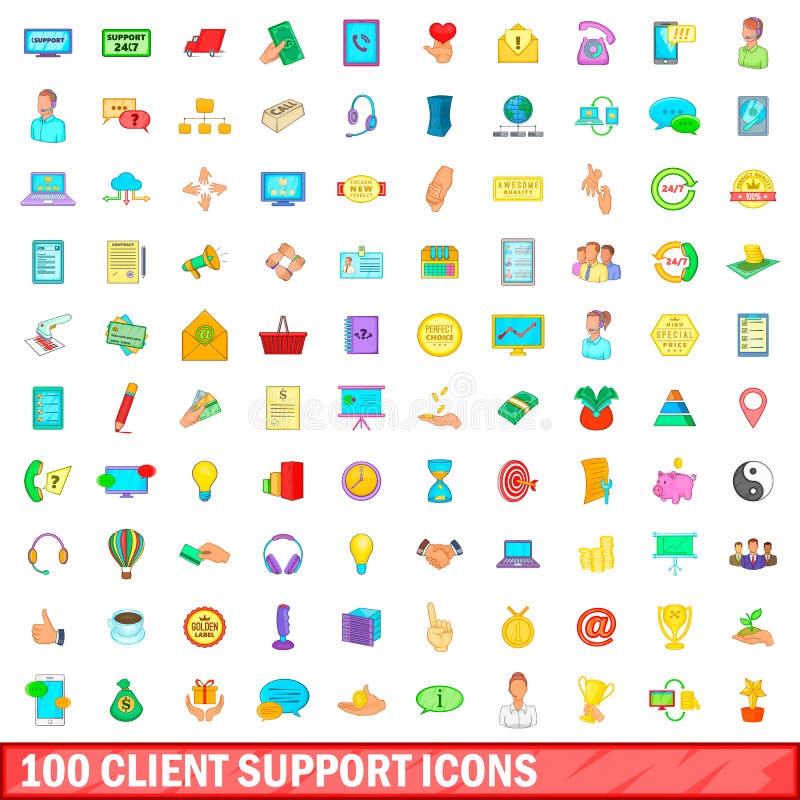 100 Client Support Icons Set, Cartoon Style Stock Vector - Illustration ...