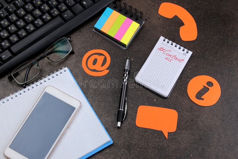 Client Support Service. Contact Us for Feedback. Desktop with Notepad ...