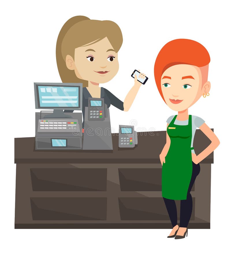 Cliente Che Paga Radio Con Lo Smartphone Illustrazione Vettoriale ...