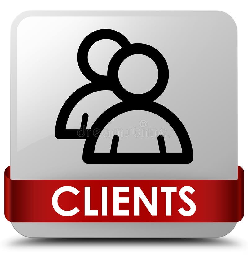 Clients (group Icon) White Square Button Red Ribbon in Middle Stock ...