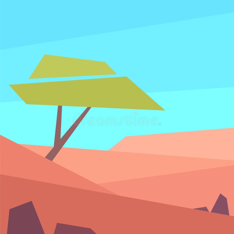 Low Poly Lonely Tree in Desert Stock Vector - Illustration of climate ...