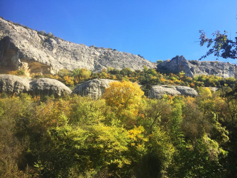 Cliff above autumn forest stock image. Image of natural - 141842013